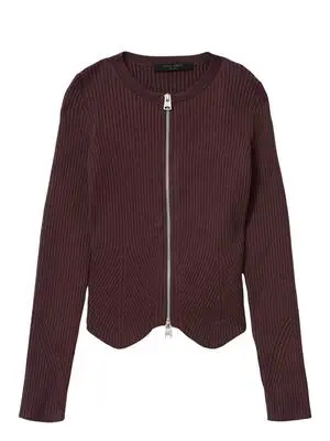 ALLSAINTS Ribbed Cruz Cardigan With Two-Way Zip Brown