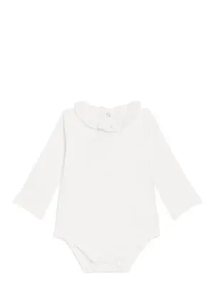 MARIE-CHANTAL Pima Cotton Athena-embroidered Long Sleeve Bodysuit - White