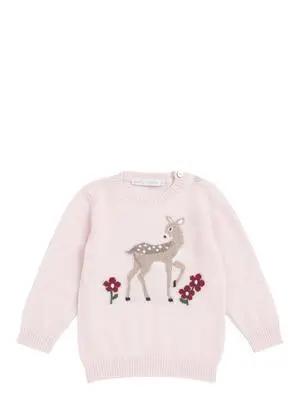 PER TE Per Te Wool-Cashmere Jacquard Sweater With Deer And Flower Motif