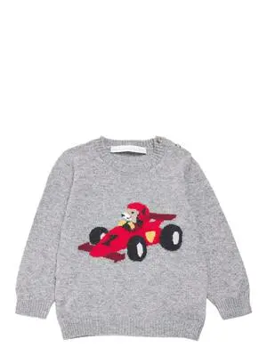 PER TE Per Te Grey Knit Car Motif Sweater