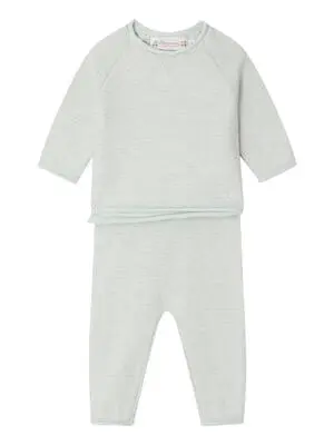 Bonpoint Cotton-cashmere Top And Trousers Set - Blue
