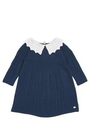 TARTINE ET CHOCOLAT Wool-blend Lace-collar Knitted Dress - Navy