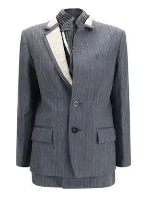 Sacai Pinstripe Single Breasted Jacket - Gray