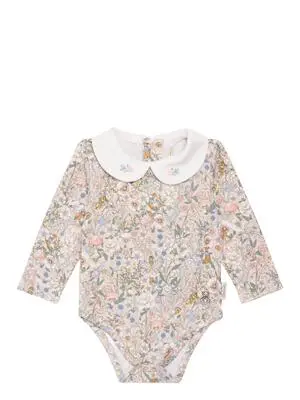 HARRODS Harrods Cotton Printed Bodysuit With Embroidered Collar
