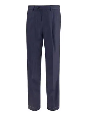 Brunello Cucinelli Virgin Wool Batavia Pinstriped Pants - Blue