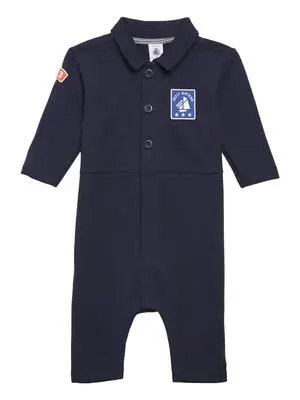 Petit Bateau Cotton Logo Playsuit - Blue