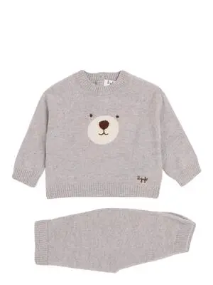 IL GUFO Wool Bear Motif Sweater And Sweatpants Set - Blue