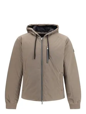 Moose Knuckles Hooded Down Jacket With Zip Closure - Cream