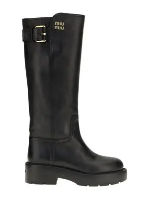Miu Miu Leather Knee-high Boots With Buckle Detail - Black