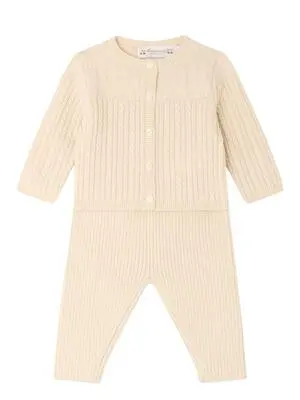 Bonpoint Knitted Cardigan And Trousers Set - White