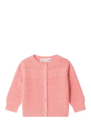 Bonpoint Wool-blend Cardigan With Cherry Applique - Pink