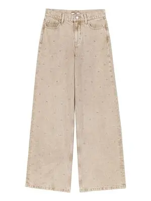 Maje Rhinestone Embellished Wide-leg Jeans - Beige