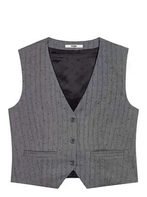 Maje Striped Rhinestone-embellished Waistcoat - Black