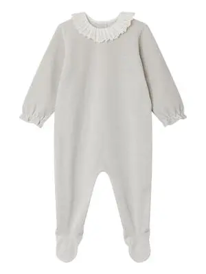 Bonpoint Cotton Héritier Sleepsuit With Broderie Anglaise Collar - Blue