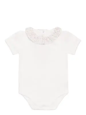MARIE-CHANTAL Pima Cotton Bodysuit With Ruffled Collar - White