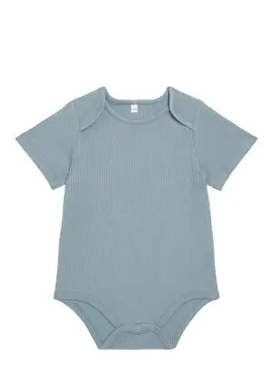 MORI Mori Bamboo-Blend Short-Sleeve Ribbed Bodysuit Blue