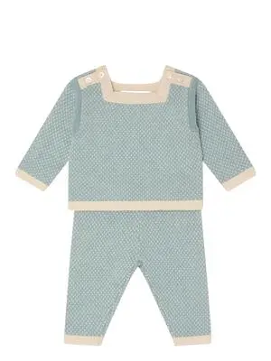 Bonpoint Wool-cotton Sweater And Trousers Set - Blue