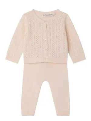 Bonpoint Cotton Pointelle Cardigan And Trouser Set - Pink