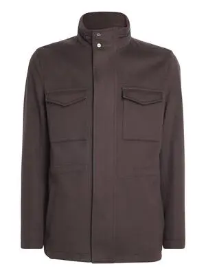 Herno Virgin Wool-cashmere Field Jacket With Stand Collar And Zip-up Hood - Brown