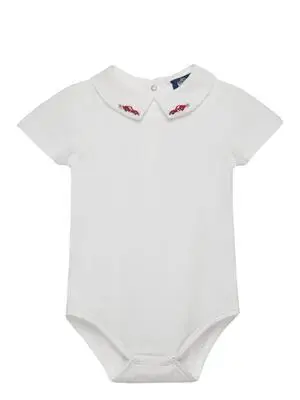 Trotters Stretch-cotton Car Bodysuit - White