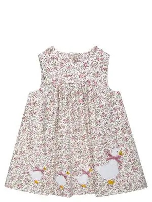 Trotters Cotton Floral Duck Pinafore Dress - Pink