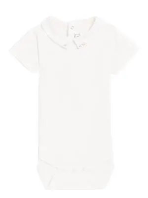 TARTINE ET CHOCOLAT Stretch Cotton Collared Bodysuit With Dinosaur Embroidery - Ivory