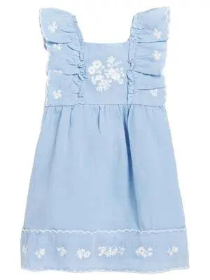 TARTINE ET CHOCOLAT Linen Embroidered Dress - Blue