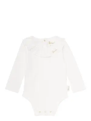 Harrods Cotton Bodysuit With Ruffle Collar - Ivory
