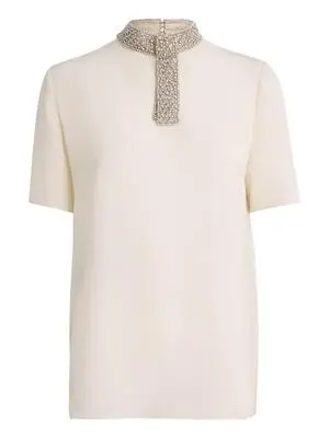 Valentino Garavani Embellished Silk Top - Nude