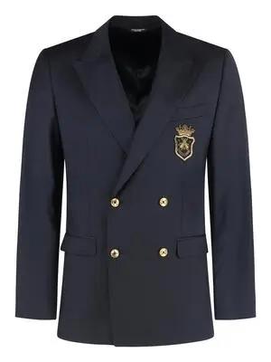 Dolce & Gabbana Double-breasted Virgin Wool Jacket With Lapel Collar - Blue