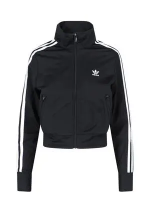 Adidas Cropped Track Jacket With Stand Collar - Black