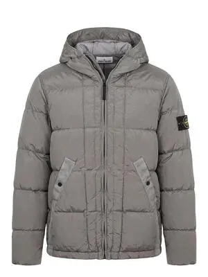 Stone Island Hooded Zip-up Down Jacket With Stone Badge - Verde