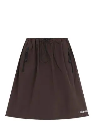 Miu Miu Miu Miu Cotton Drawstring Waist Skirt With Zip Pockets Brown