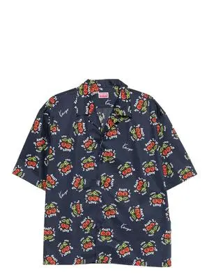 Kenzo Love Button-front Collar Shirt With Short Sleeves - Blu