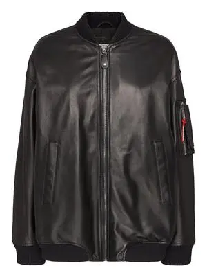 Dsquared2 Leather Oversized Bomber Jacket - Black