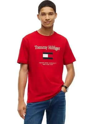 Tommy Hilfiger Embroidered Flag Logo T-shirt - Medium Red