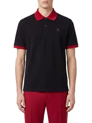 Versace Embroidered Medusa Logo Cotton Polo Shirt With Contrast Trims - Black