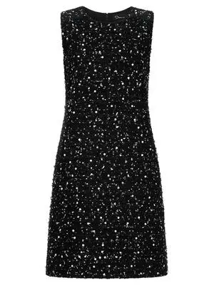 Oscar De La Renta Sequin Ribbon Tweed Dress - Black