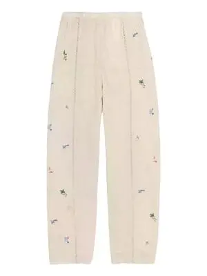 Bimba Y Lola Wide Leg Embroidered Linen Trousers - Neutrals