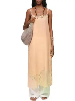 BIMBA Y LOLA Orange Washed Linen Lace Midi Dress