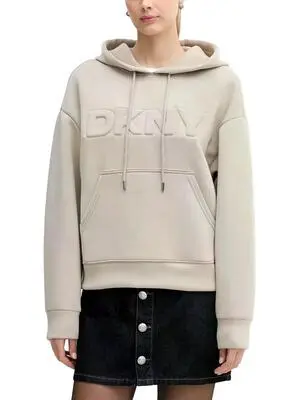 Dkny Embossed Logo Drawstring Hoodie - Neutrals