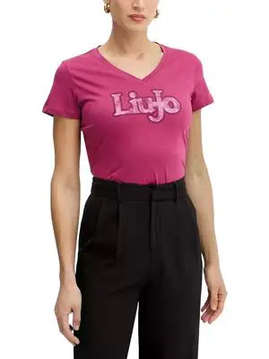 Liu Jo Embellished V-neck T-shirt - Pink