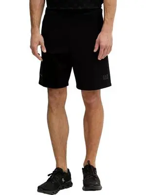 EA7 Logo Print Jersey Shorts - Black