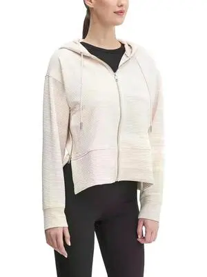 Dkny Ribbed Knit Full Zip Hoodie - Neutrals