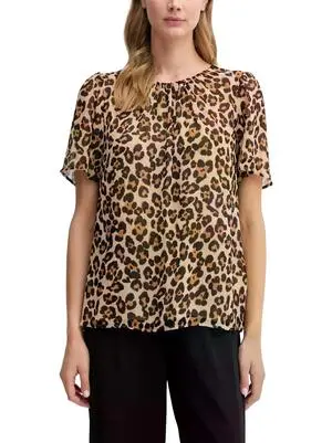 Dkny Leopard-print Short-sleeve Blouse - Neutrals