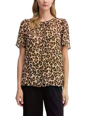 Dkny DKNY Leopard-Print Short-Sleeve Blouse Neutrals
