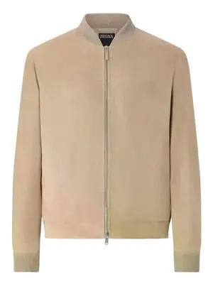 Zegna Suede Bomber Jacket - Neutrals