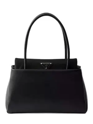 Prada Prada Small Leather Bag With Re-Nylon Flap Black