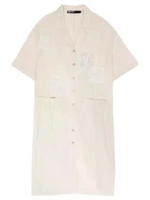 Bimba Y Lola Beige Shirt Dress With Crochet Details - Neutrals