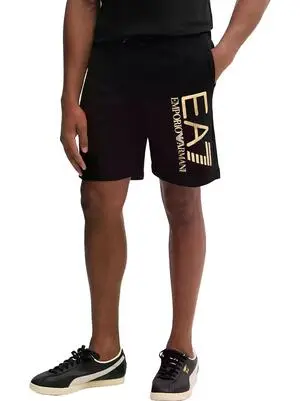 EA7 Logo Print Drawstring Shorts - Black